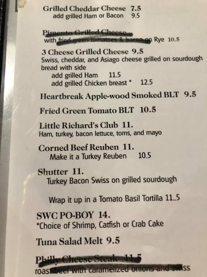 Menu at Sweetwater Cafe, Charleston, 801 Folly Rd