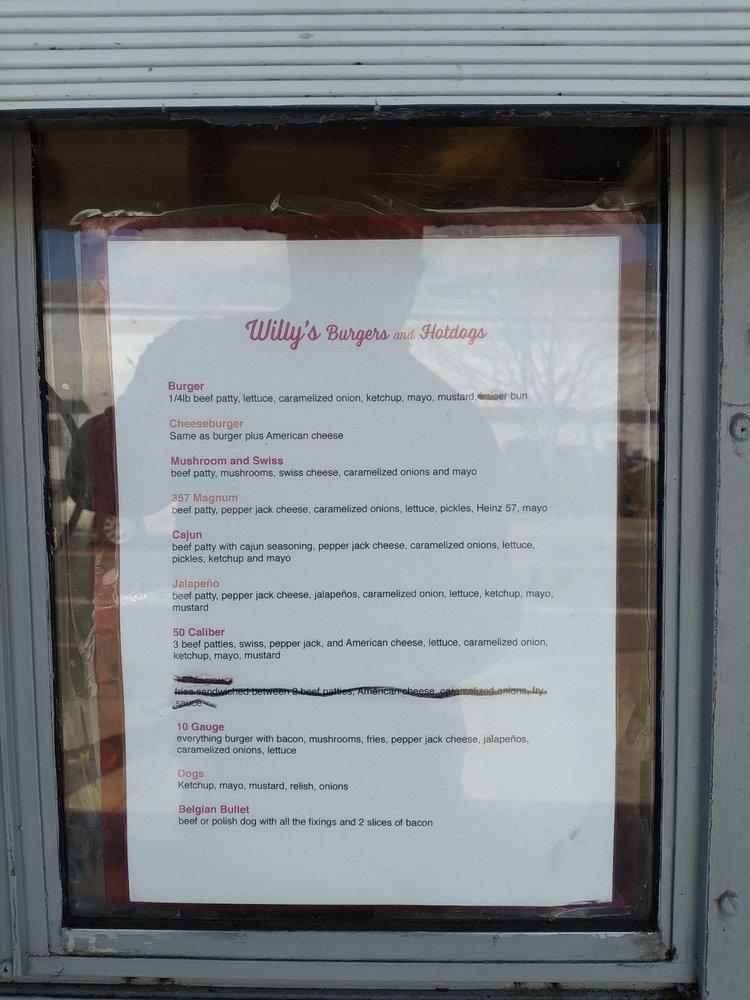 Menu at Willy’s Burgers & Bullets restaurant, Gold Hill
