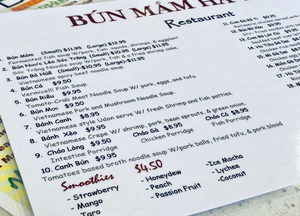 Menu at Bún Mắm Hà Tiên Simply Boba restaurant, San Jose