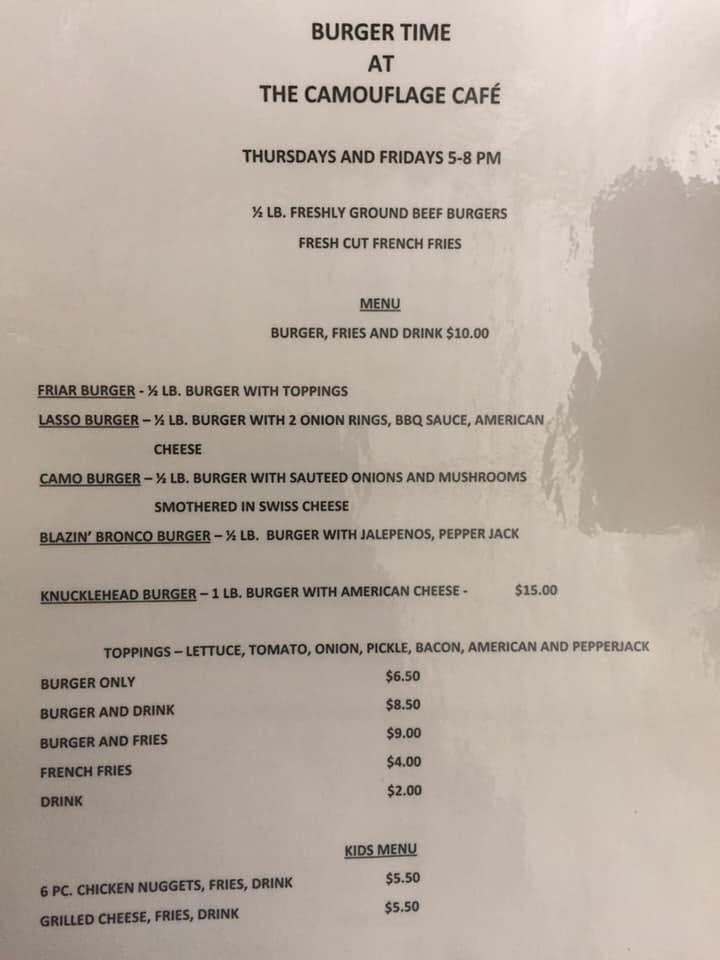 Menu at Camo Cafe, Caledonia