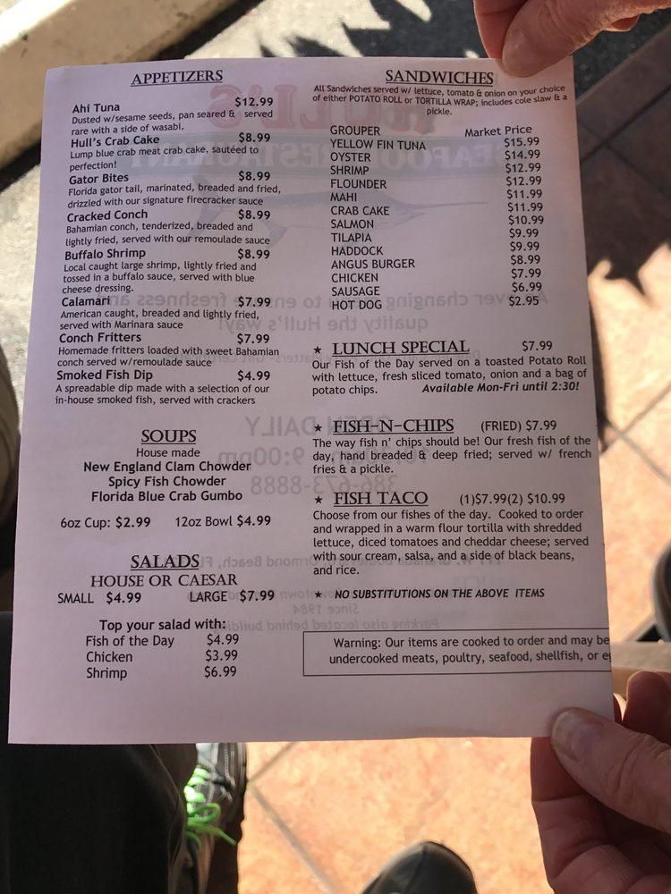 Menu at Hull's Seafood Restaurant, Ormond Beach, 111 W Granada Blvd