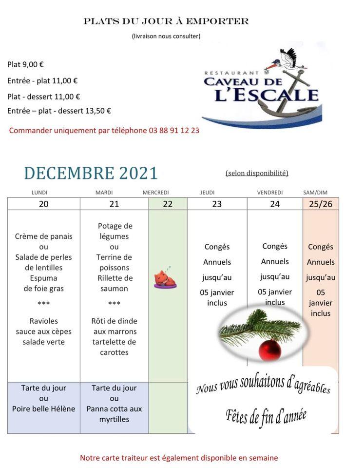 Menu au Caveau de L'Escale restaurant, Saverne