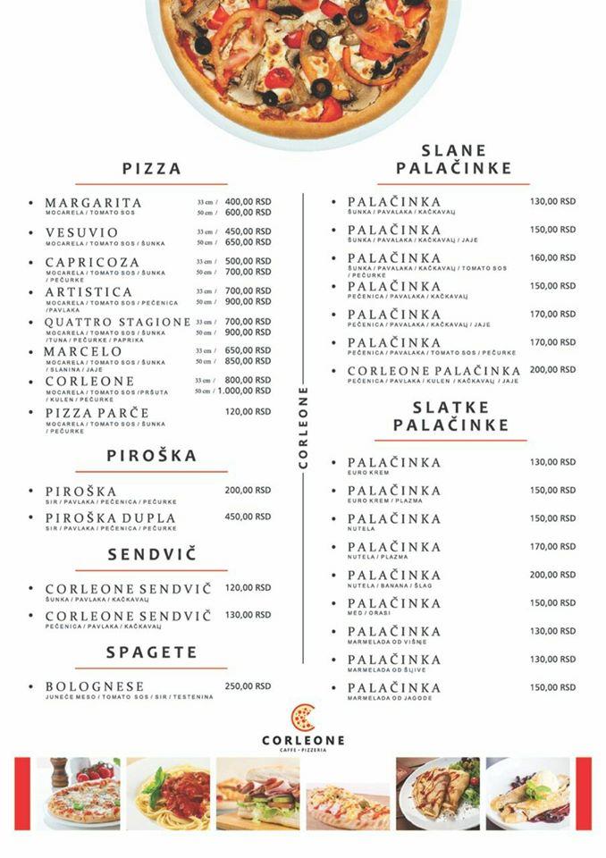 Menu at Caffe Pizzeria Corleone, Batočina