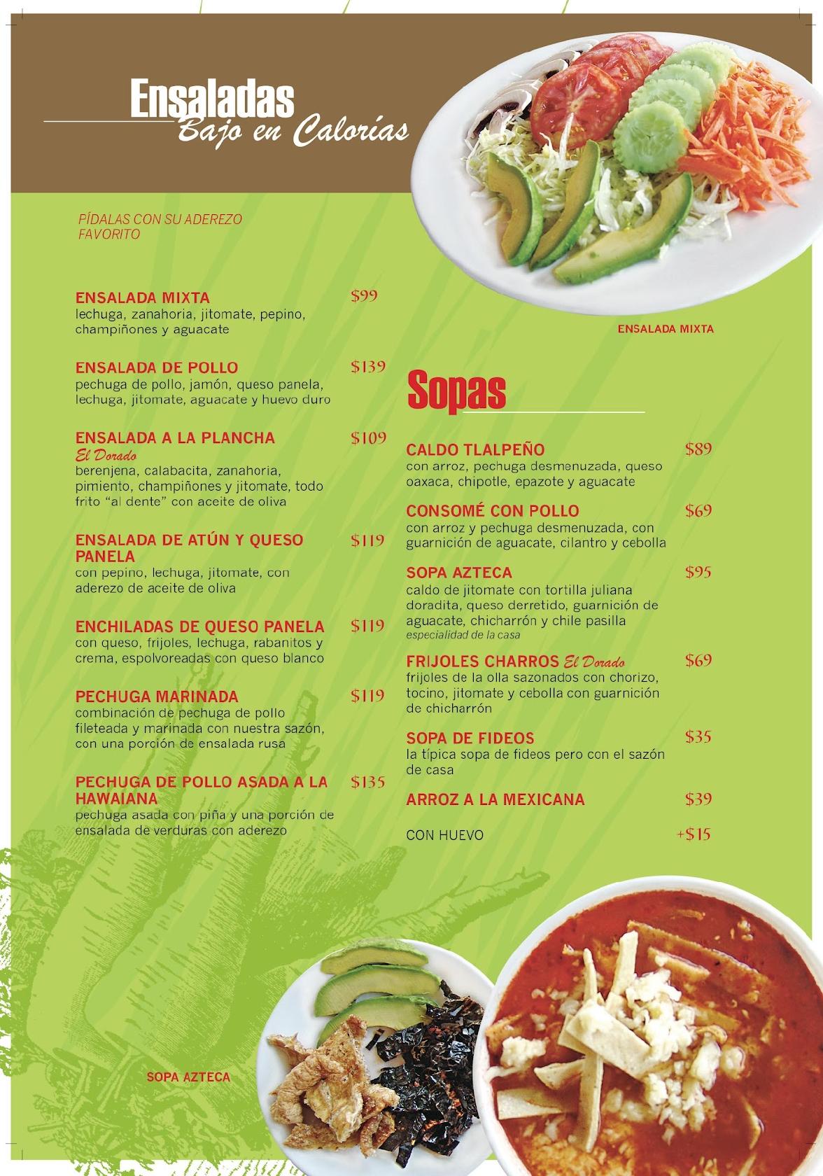Menu at Churros El Dorado restaurant, Mexico City, Calz. de Tlalpan 1793