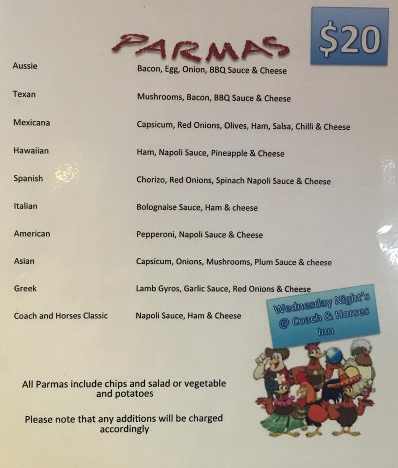Menu at Coach & Horses Inn restaurant, Clarkefield