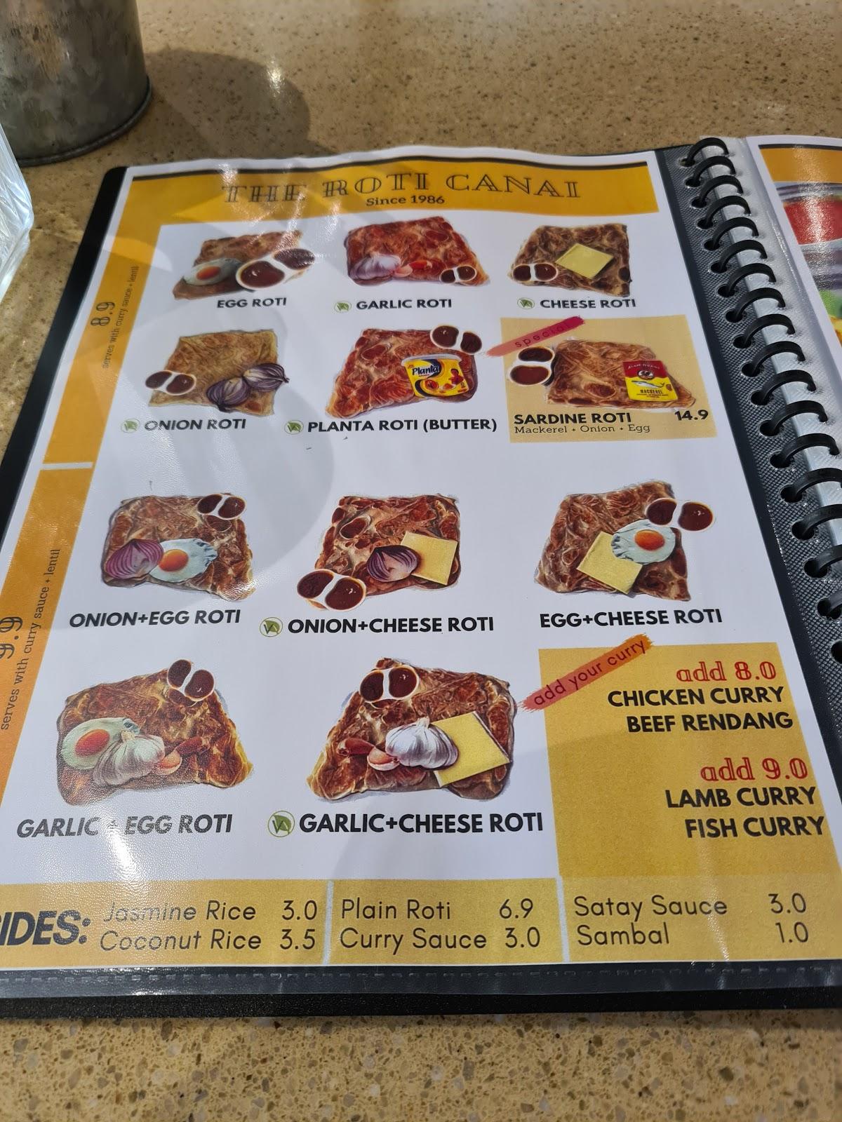Menu at ROTI BAR, Melbourne, 416-418 Little Collins St