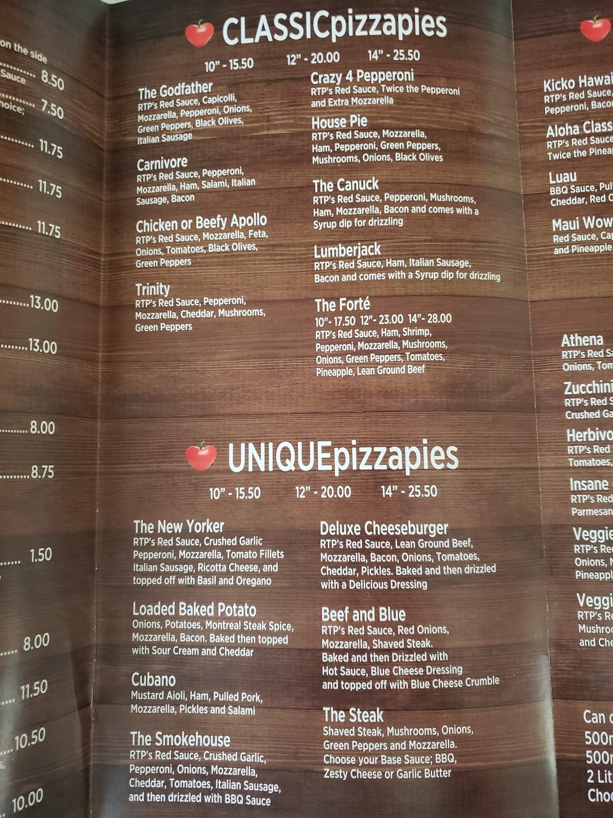 Menu at Red Tomato Pies Kamloops North Shore pizzeria, Kamloops