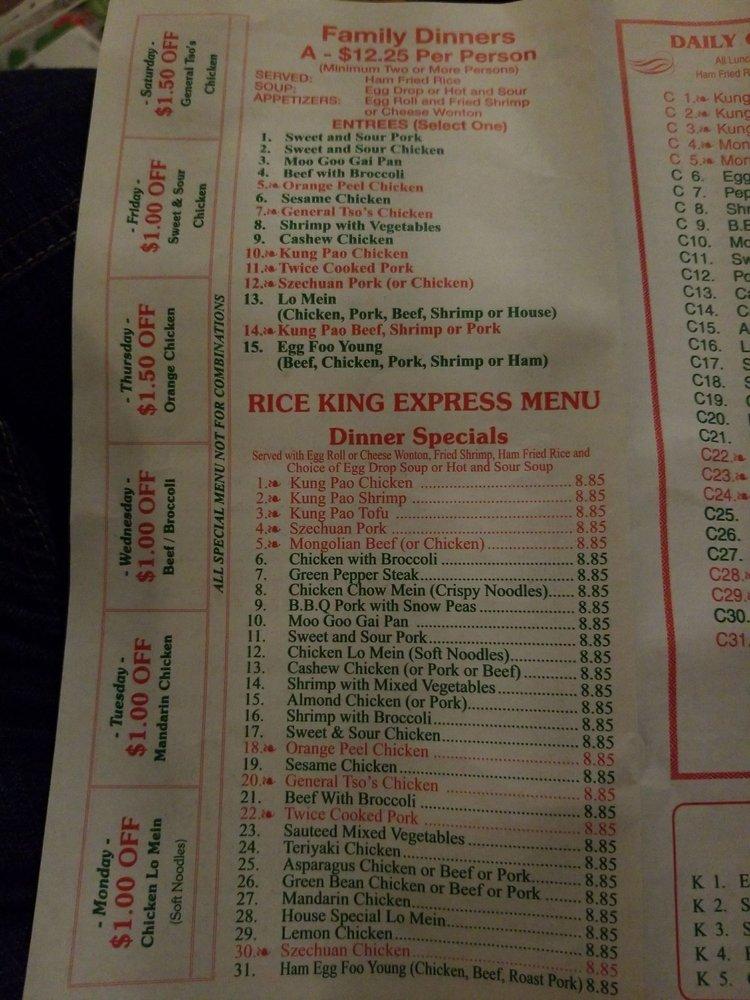 Menu at Rice King Express restaurant, Roy