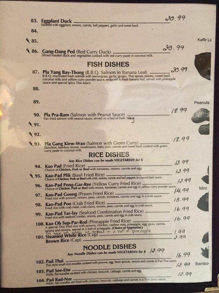 Menu at Ruen Tong Thai Cuisine restaurant, Ukiah