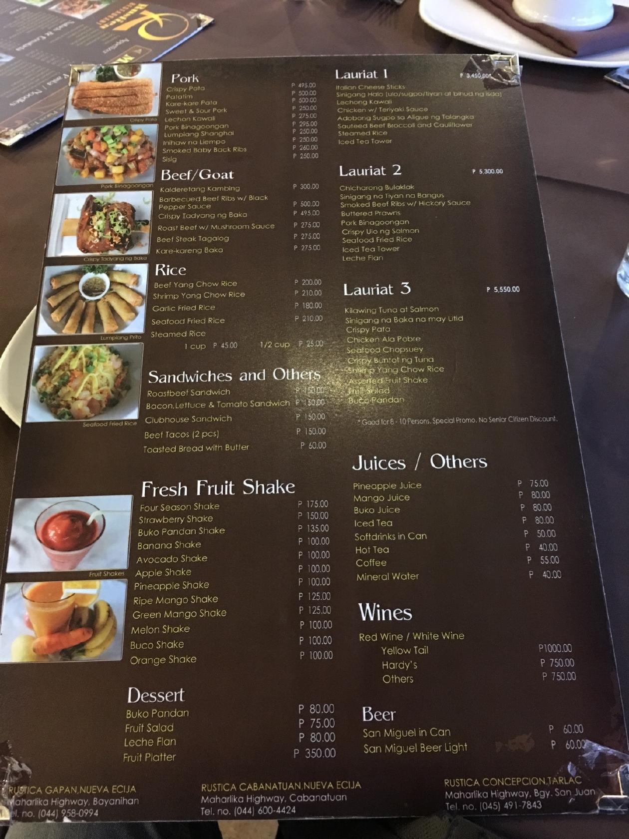 Carta del restaurante Rustica Cabanatuan, Nueva Ecija, Cabanatuan