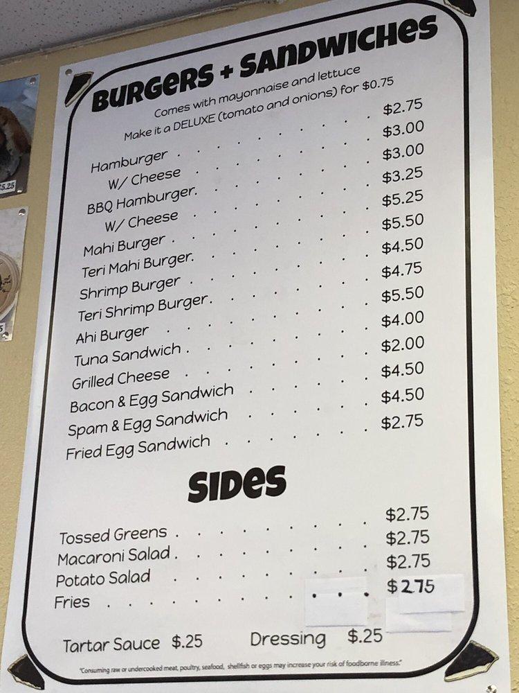 Menu at Tanya's Pies and Grill restaurant, Wahiawa