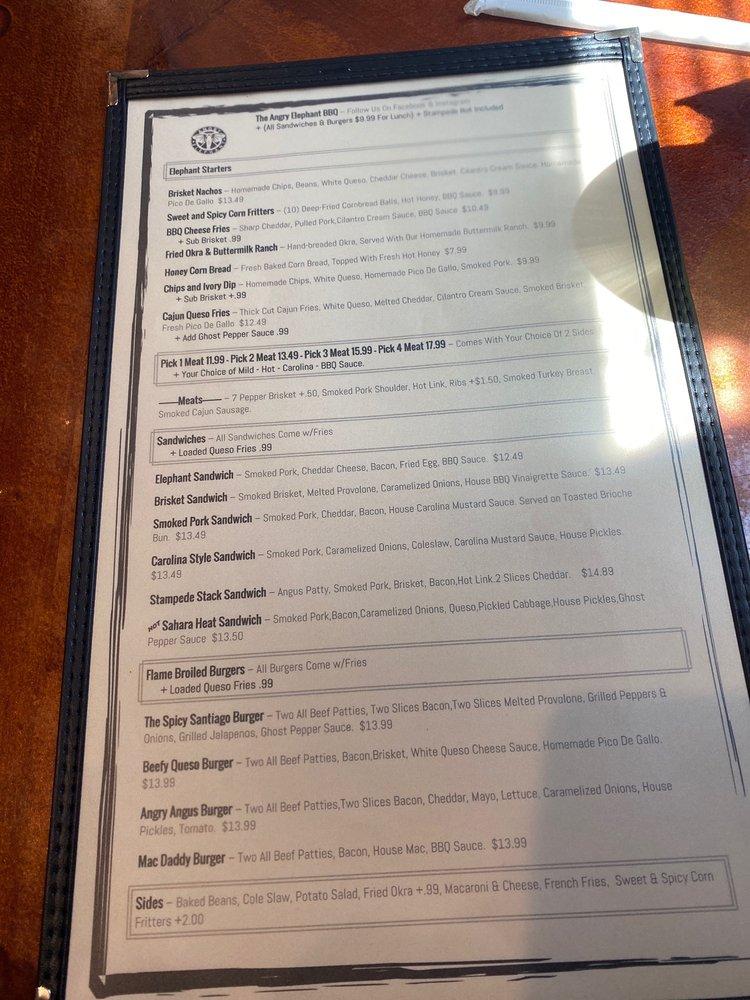 Menu at The Angry Elephant pub & bar, Wichita, 756 N Tyler Rd