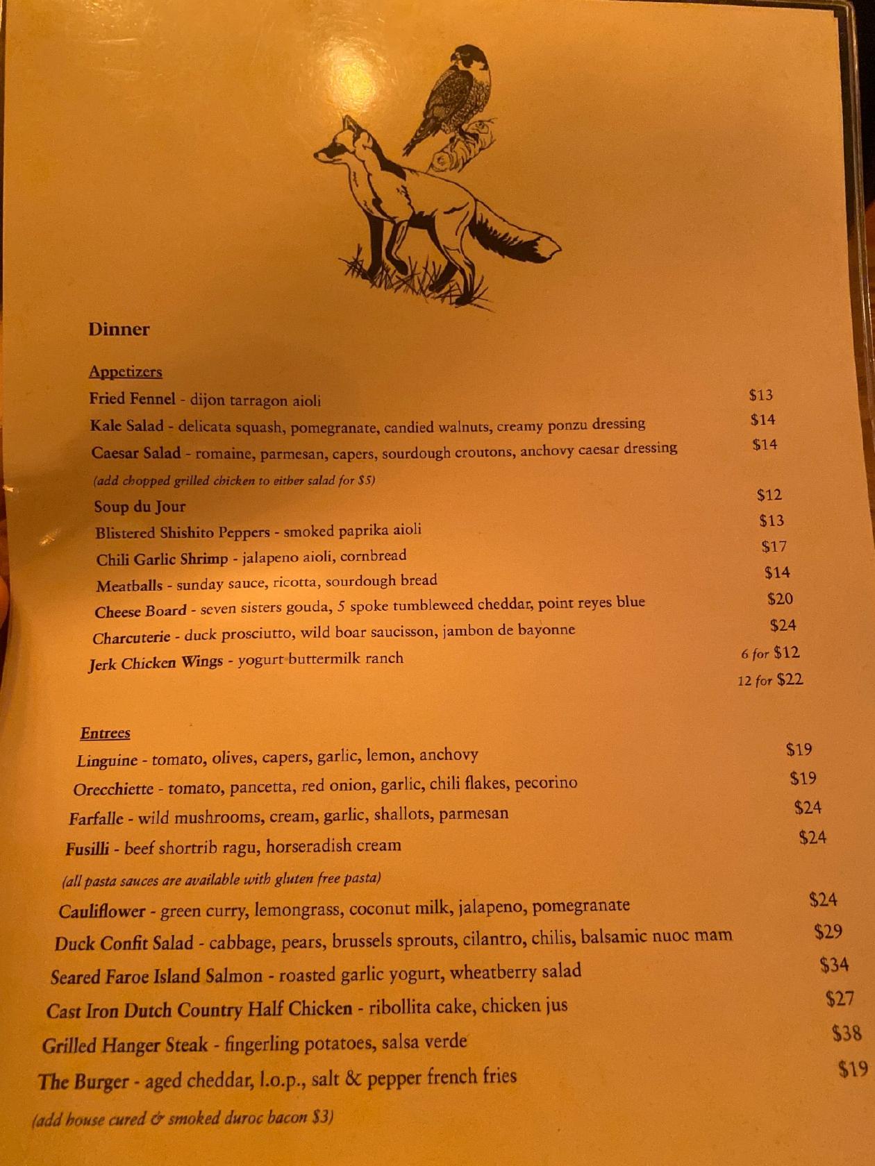 Menu at The Fox & Falcon by David Burke pub & bar, South Orange