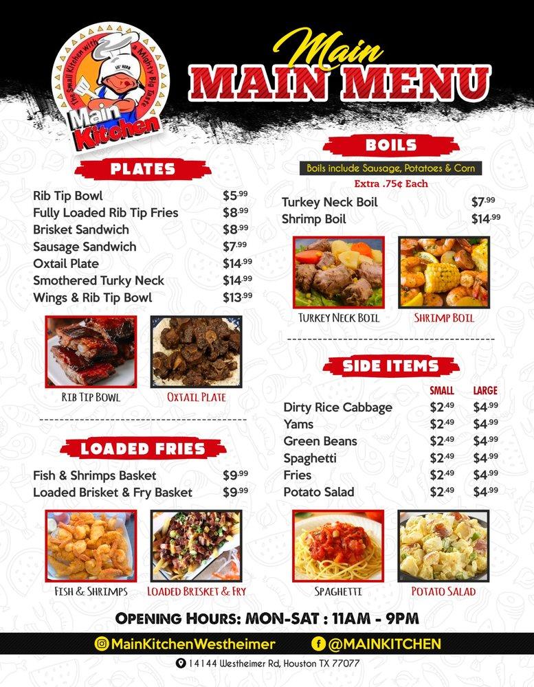 Menu at The Main Kitchen restaurant, Houston, 14144 Westheimer Rd