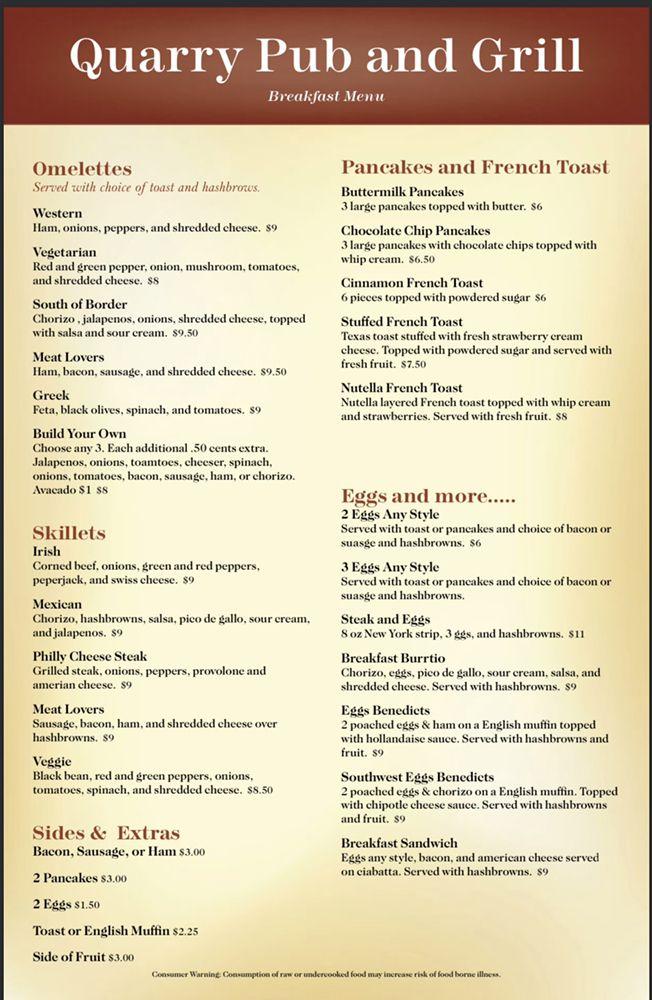 Menu at The Quarry Restaurant, Thornton