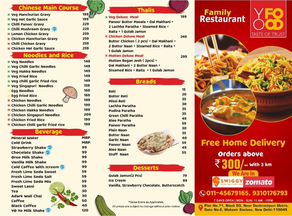 Menu at Yo Food Restaurant & Party hall, New Delhi