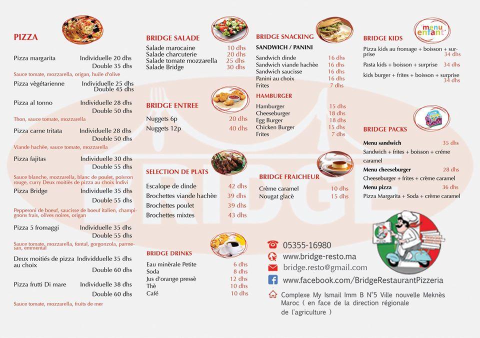 Menu at BRIDGE pizzeria et grillades, Meknes