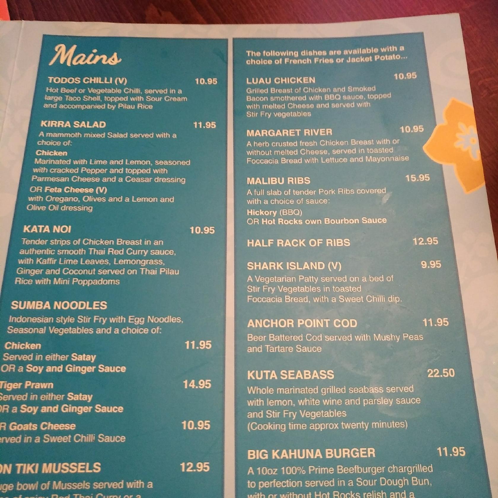 Menu at Hot Rocks restaurant, Bournemouth