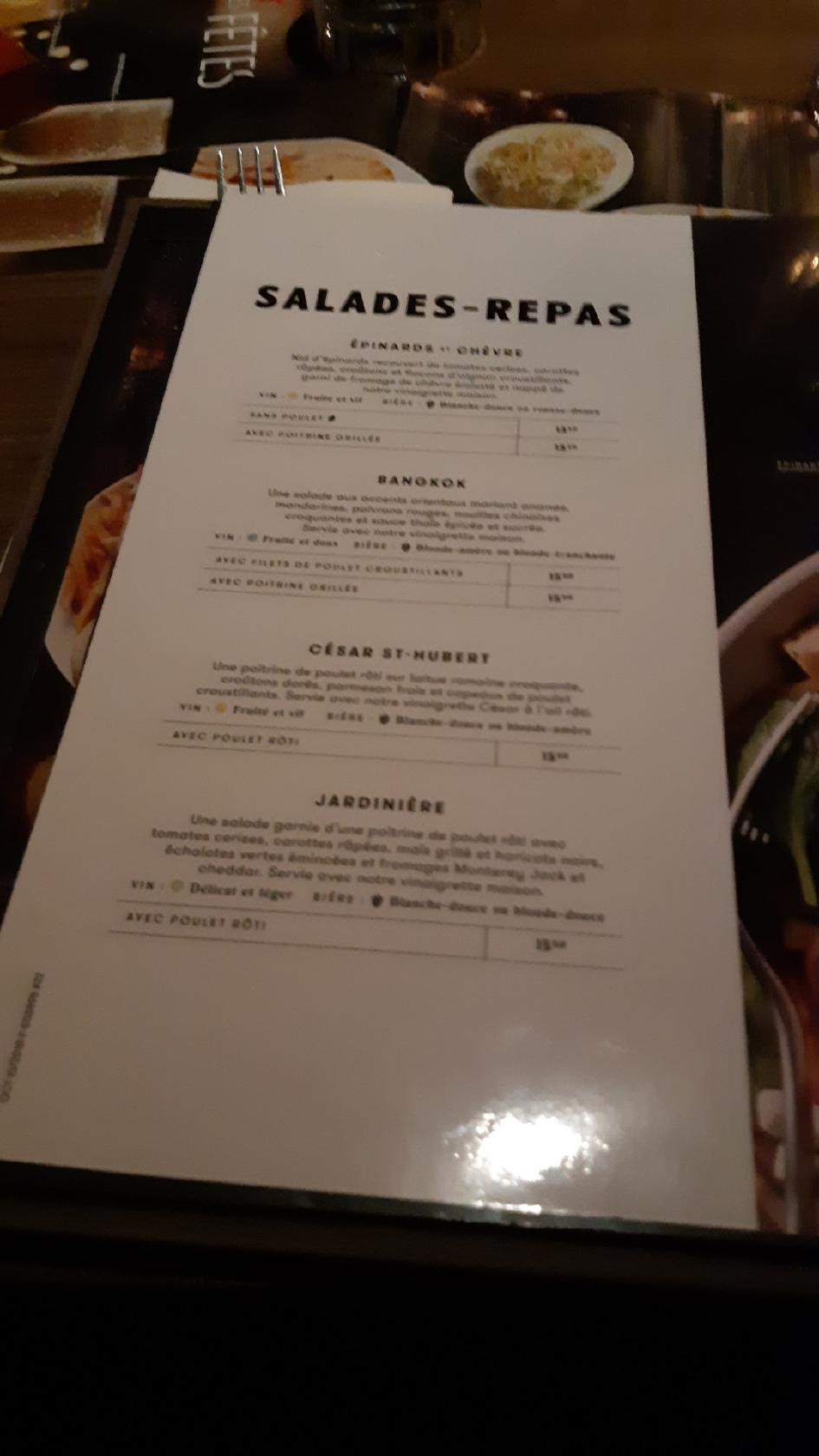 Menu au Restaurant et bar St-Hubert, Saint-Jean-sur-Richelieu, 960 Bd ...