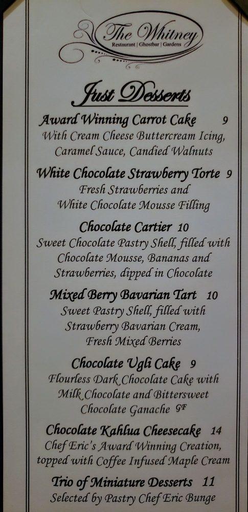 Menu at The Ghostbar at the Whitney, Detroit