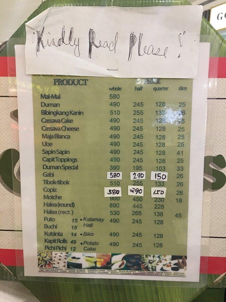 Menu at Betty's Special Native Cakes cafe, Angeles