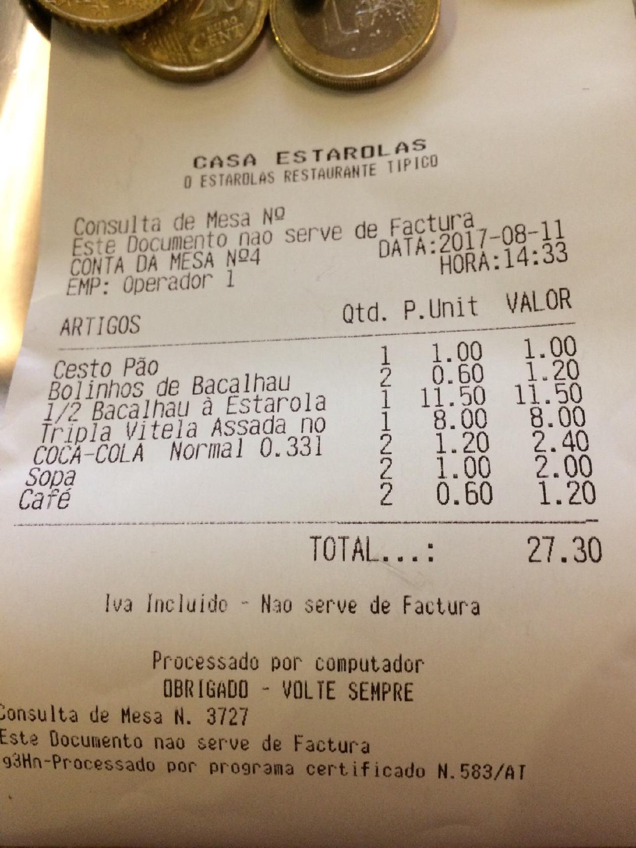 Menu em Casa Estarola restaurante, Braga