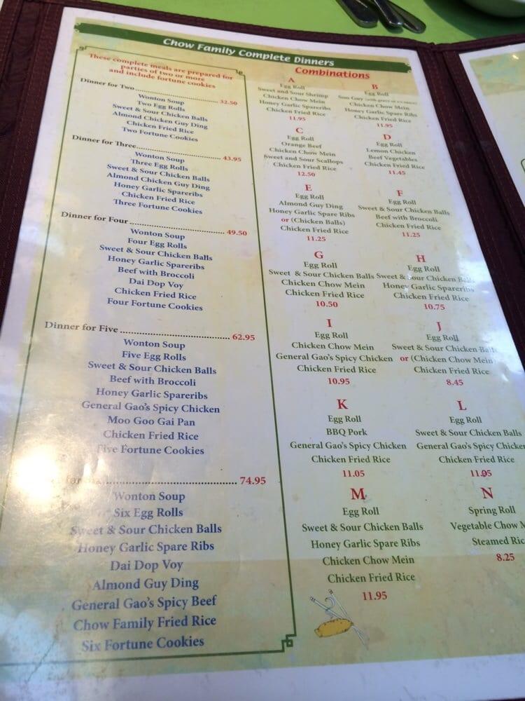 Menu at Chow Family Restaurant, Truro