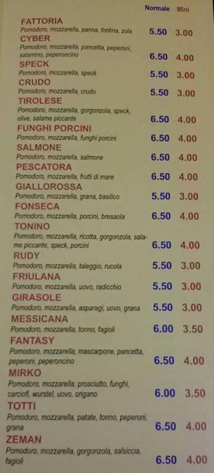 Menu at Da Romano restaurant, Vertova