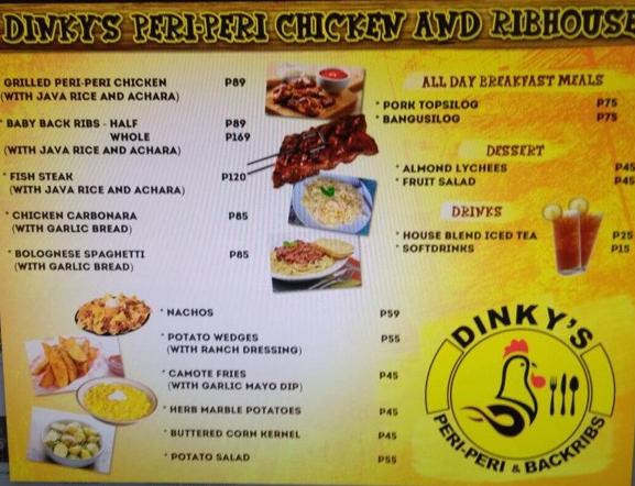 Menu at Dinky's Periperi & Backribs, Iloilo City