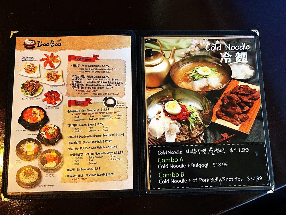 Menu at DooBoo restaurant, Burnaby