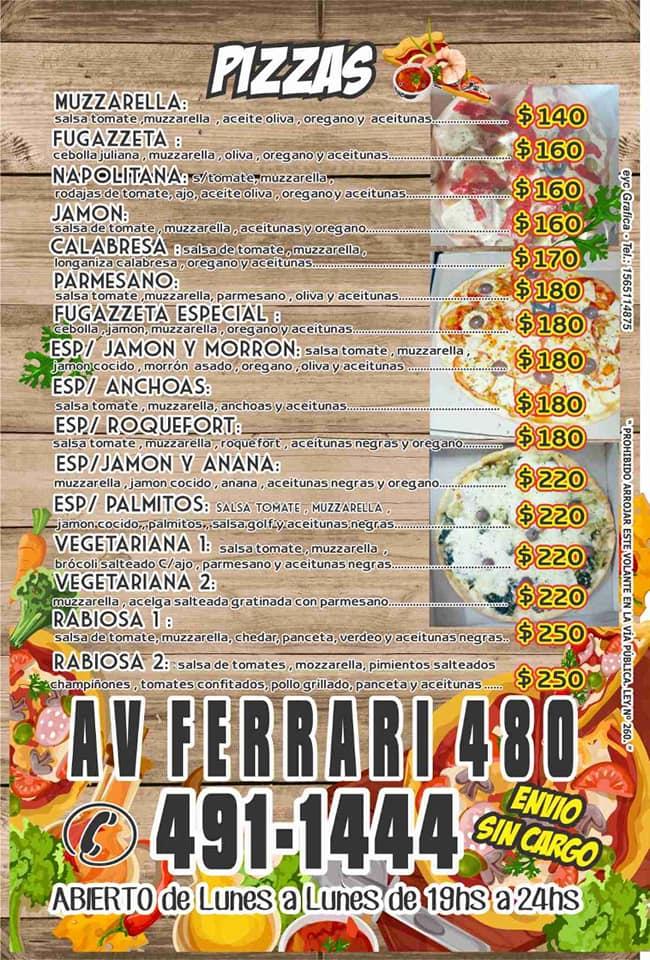 Menu at El Gourmet Ferrari restaurant, Mariano Acosta