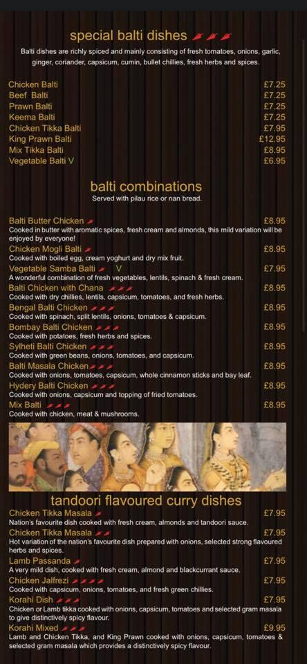 Menu at Haworth Tandoori restaurant, Haworth