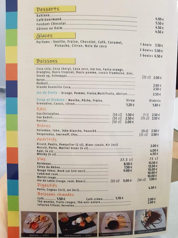 Menu au Kebab Akdeniz restaurant, Champagnole