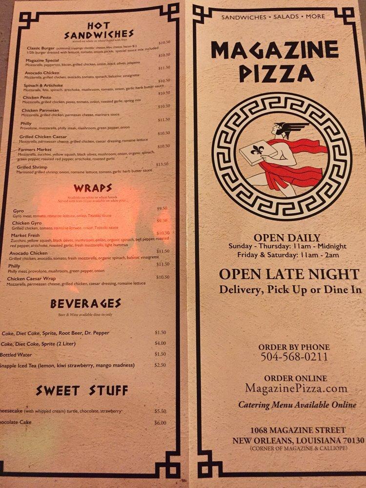 Menu at Magazine Pizza pizzeria, New Orleans, Magazine St