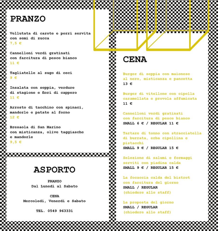 Menu da Spazio 77 Barbistrot, Città di San Marino