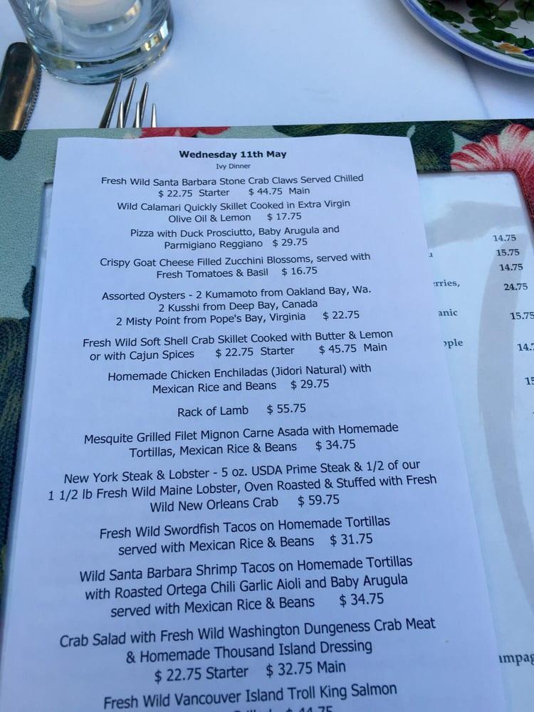 Menu at The Ivy pub & bar, Los Angeles, 113 N Robertson Blvd