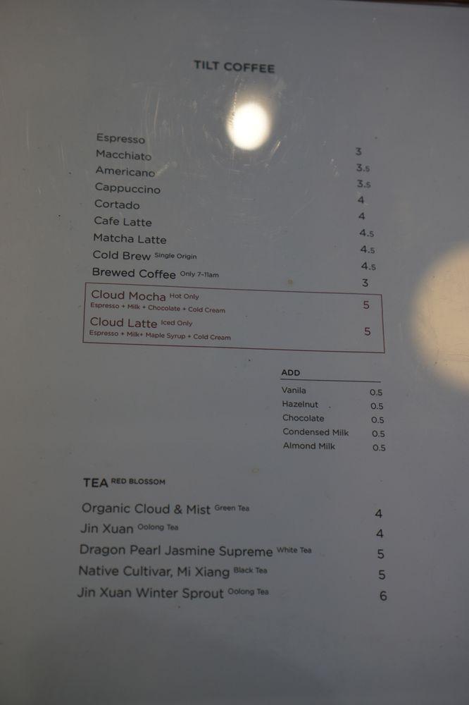 Menu at Tilt Coffee Bar, Los Angeles