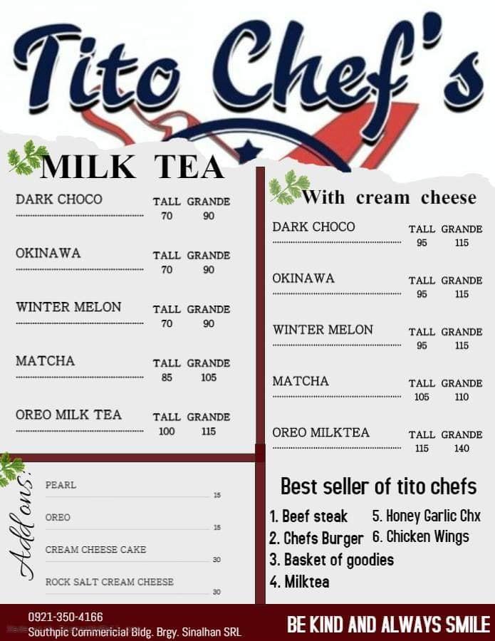 Menu at Tito Chef Gourmet. restaurant, Santa Rosa