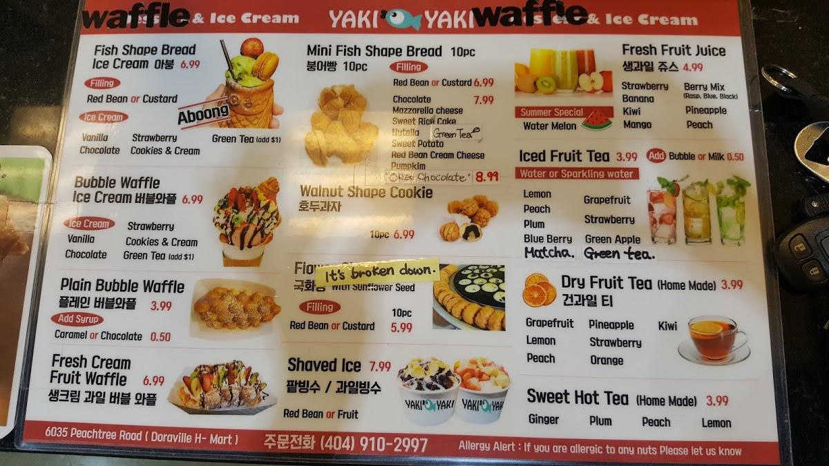 Menu at Yaki Yaki Waffles & Beverages cafe, Atlanta