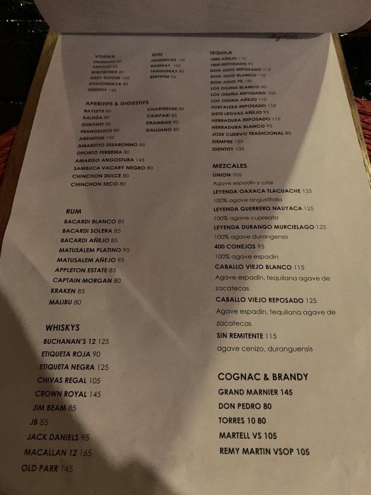 Menu at Angelina's Kitchen restaurant, Mazatlán