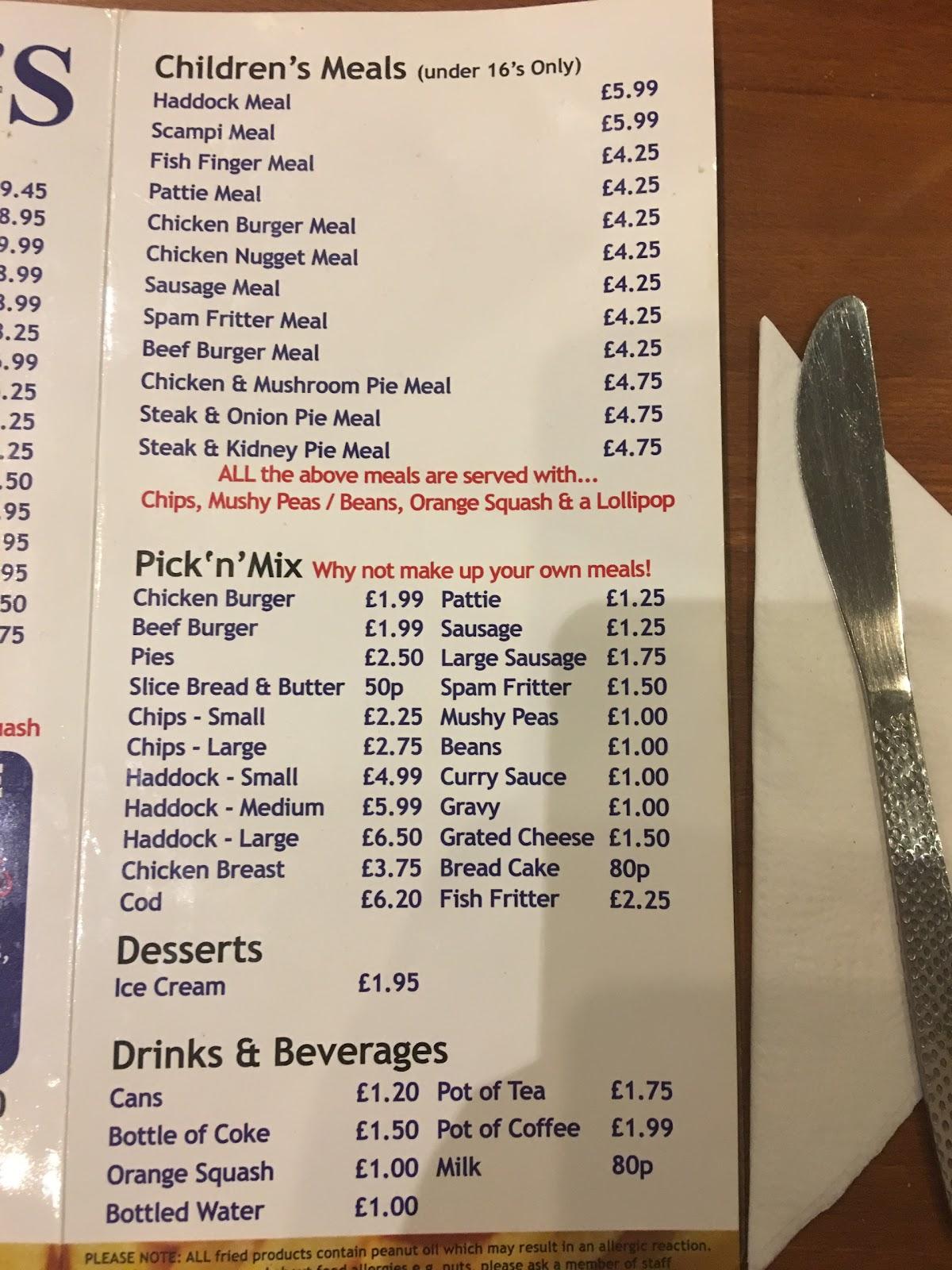 Menu at Bob Carver's restaurant, Hull, 3 Chapel St