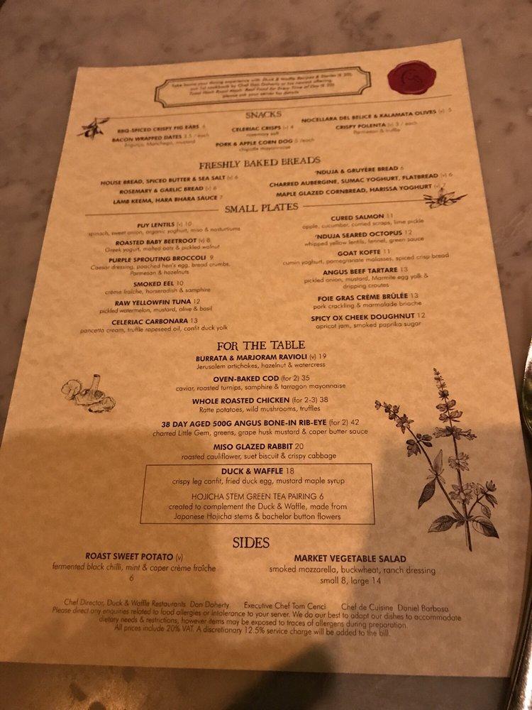 Menu at Duck & Waffle pub & bar, London, 110 Bishopsgate