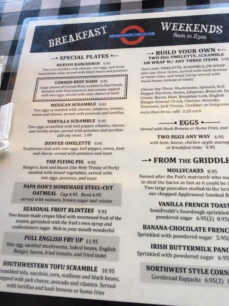 Menu at Kensington Circus Pub, Kensington