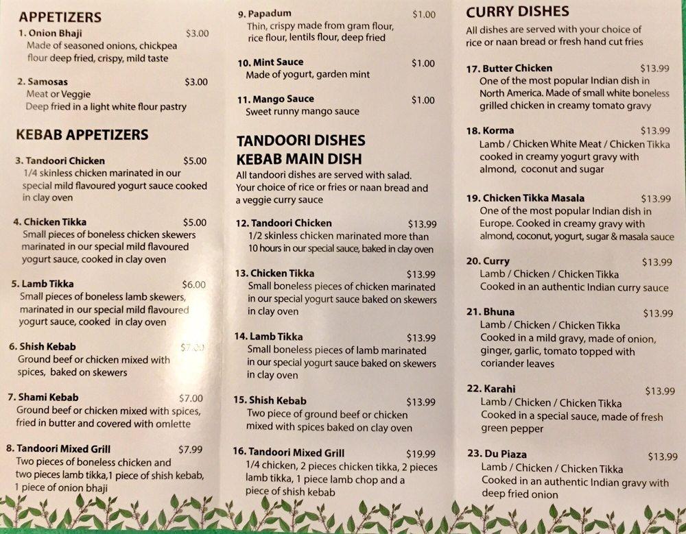 Menu at Nobleton Tandoori restaurant, Nobleton