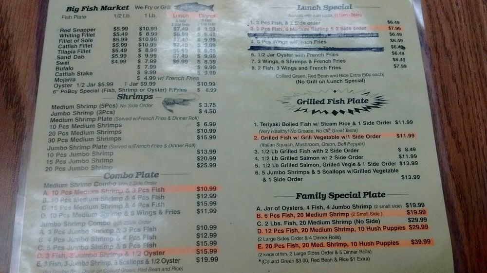 Menu at Big Fish Market restaurant, Moreno Valley