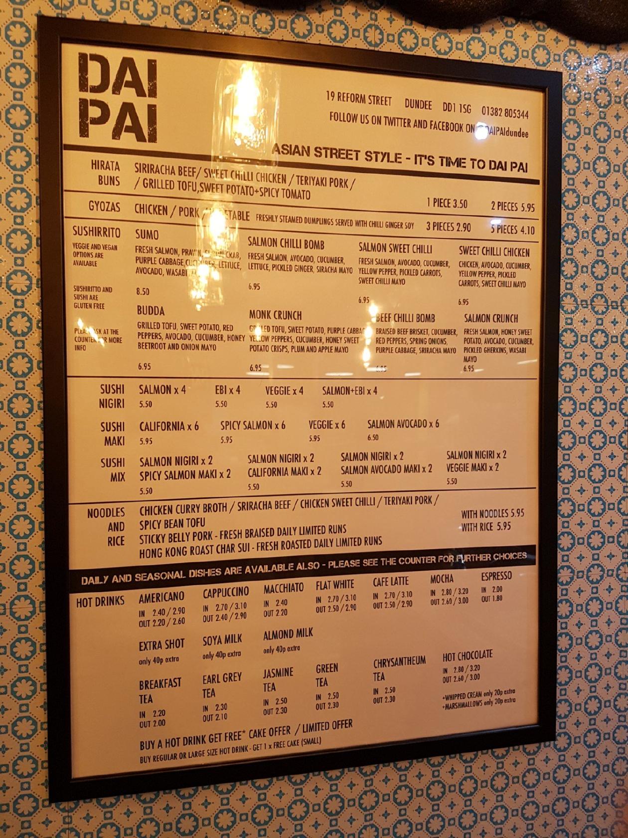 Menu at DAI PAI restaurant, Dundee