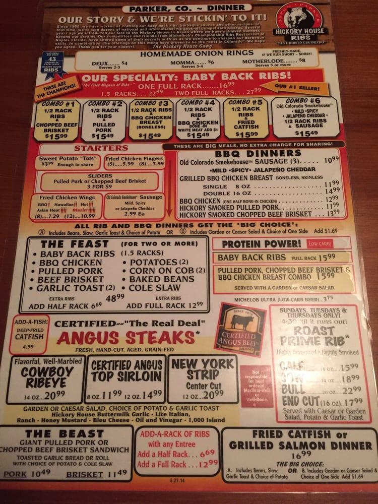 Menu at Hickory House BBQ, Parker