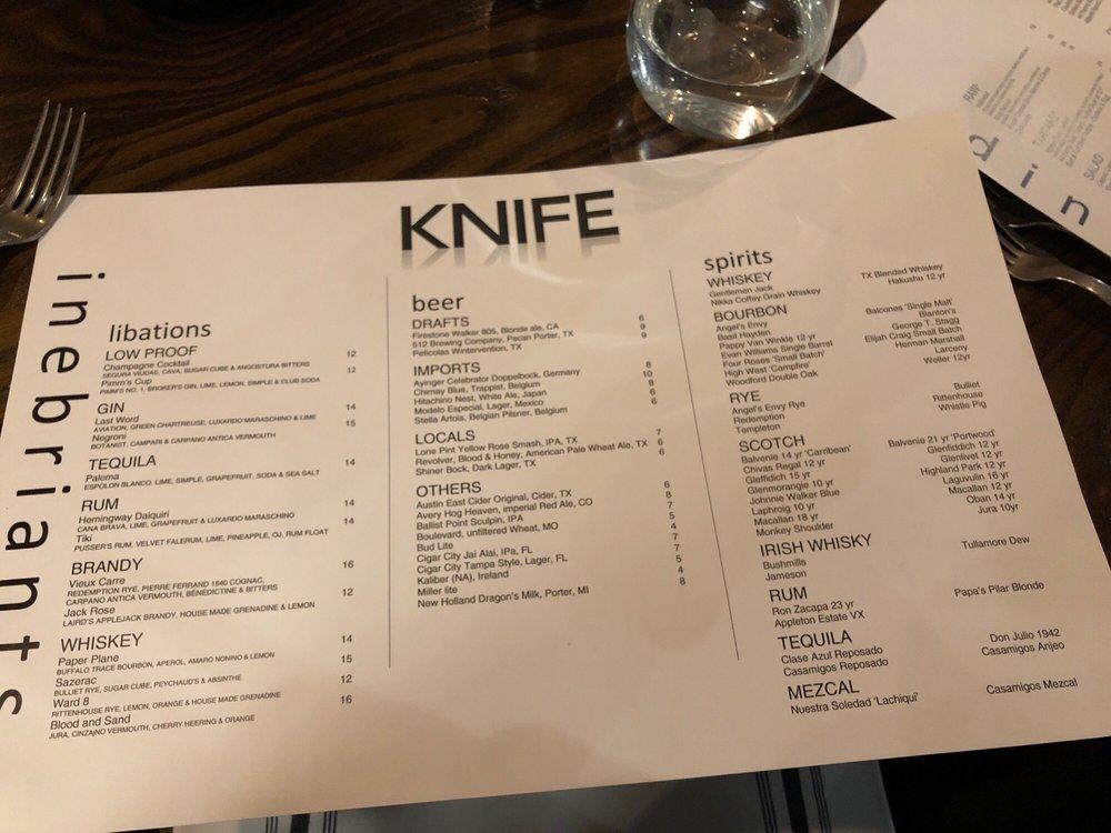 Menu at Knife Steakhouse, Plano, W Park Blvd