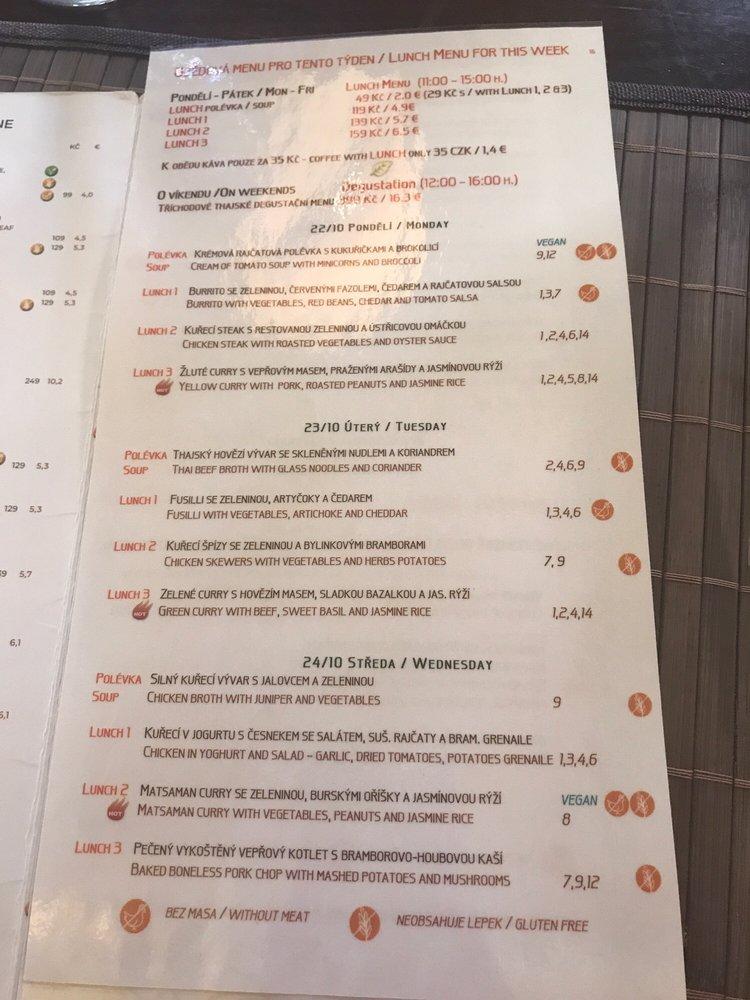 Menu at Lemon Leaf restaurant, Prague
