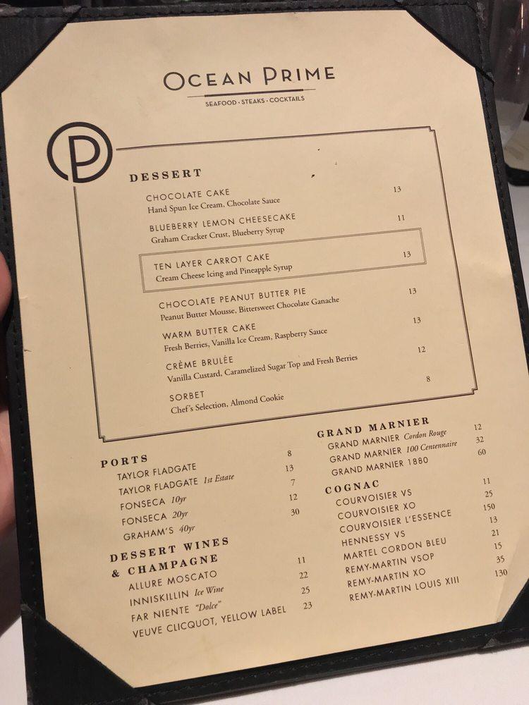 Menu at Ocean Prime steakhouse, Tampa, N Westshore Blvd